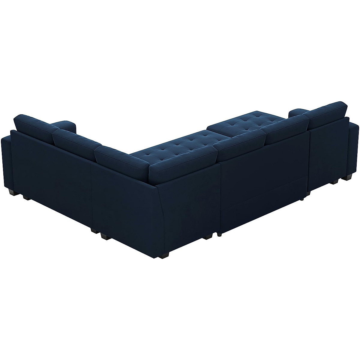 Belffin Modular Sectional Sleeper Sofa with Pull Out Bed U Shaped Sectional Sofa Couch with Storage Ottoman Velvet Covertible 7-Seater Sofa for Living Room Blue