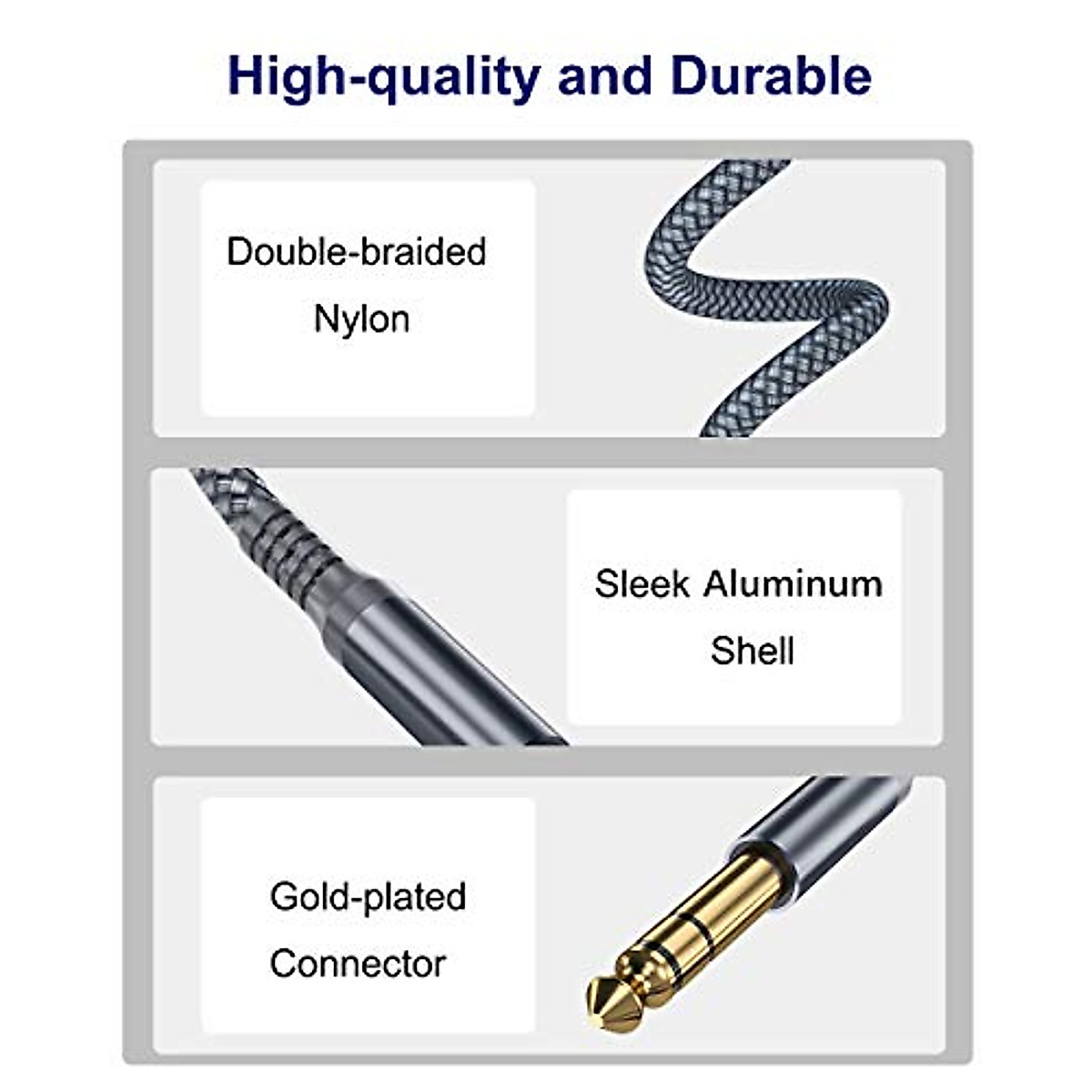 Elebase 1/4 Inch TRS Instrument Cable 10ft 2-Pack,Straight 6.35mm Male Jack Stereo Audio Interconnect Cord,6.35 mm Balanced Line for Electric Guitar,Bass,Keyboard,Mixer,Amplifier,Amp,Speaker,Equalizer