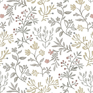 Orainege Vintage Floral Peel and Stick Wallpaper Leaf Wallpaper 15.7 in x118.1 in Boho Contact Paper Self Adhesive Removable Wallpaper for Walls Cabinets Decor,Grey