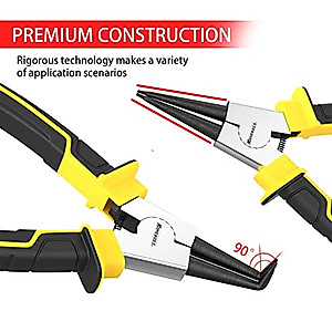 4 PCS Snap Ring Pliers Set Heavy Duty 7-Inch Internal/External Circlip Pliers Kits 5/64" Tip Straight/Bent Jaw for Ring Remover Retaining with Storage Bag