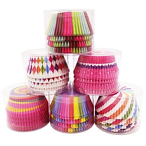 Cupcake Liners, Disposable Paper Baking Cups Rainbow Cupcake Wrappers Nonstick Muffin Cases Molds, 6 Styles Cupcake Liners for Cake Balls, Muffins, Cupcakes and Candies, 600 Pack (Colorful)