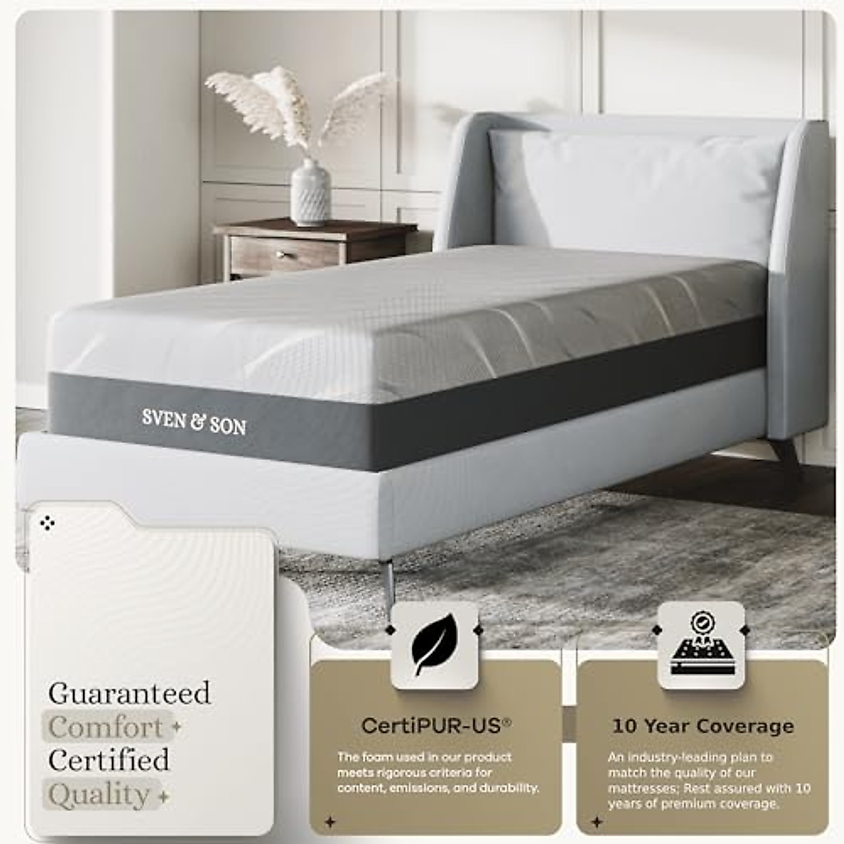 Sven & Son Gel Memory Foam Mattress, Premium Materials, CertiPUR-US, Made in The USA, 10 inch Firm - TwinXL