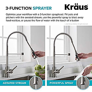 KRAUS Britt Commercial Style Kitchen Faucet and Purita Water Filter Faucet Combo in Spot Free Stainless Steel, KPF-1690-FF-100SFS