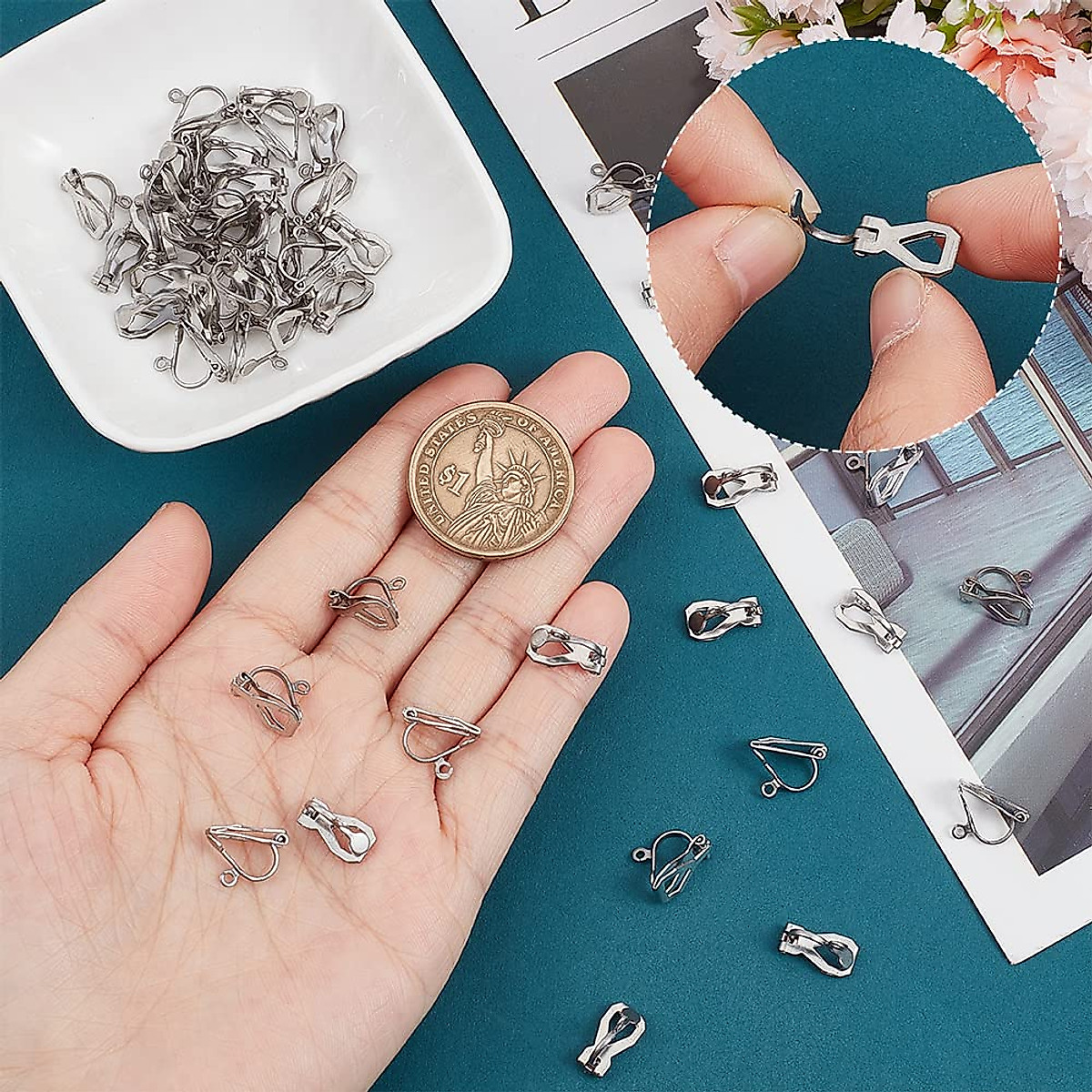 UNICRAFTALE 50pcs Stainless Steel Clip-on Earring Non-Piercing Earring with Loops Painless Converter Earring Components for Earring Making 12x6x9mm