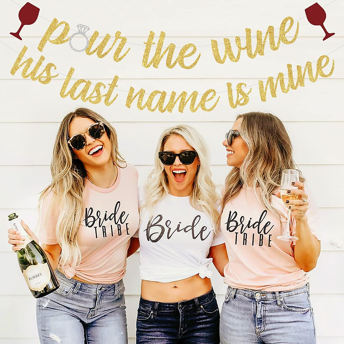 Sursurprise Wine Bachelorette Party Decorations, Pour The Wine His Last Name Is Mine Banner for Winery Bridal Shower Engagement Wedding
