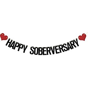 Happy Soberversary Banner, Happy Sober Anniversary Decorations, Happy Sobriety, Perfect for the Celebration of Lengths of Sobriety and Recovery Birthdays Black Red Glitter