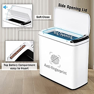 TrashAid Touchless Motion Sensor Trash Can with Lid, 2.4 Gallon Bathroom Stainless Steel Slim Trash Bin Automatic, Small Office Garbage Can White Wastebasket for Toilet, rv, livingroom, 9 Liter