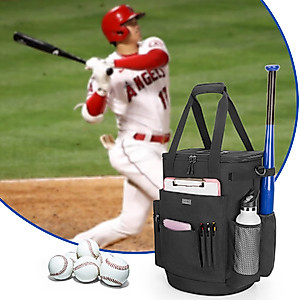 GOBUROS Baseball Ball Bucket Bag with Large Capacity, Baseball Coach Bag with Anti-Slip EVA Bottom, Softball Ball Bag with Large Space for Bat, Gloves, Scoreboards and Other Accessories