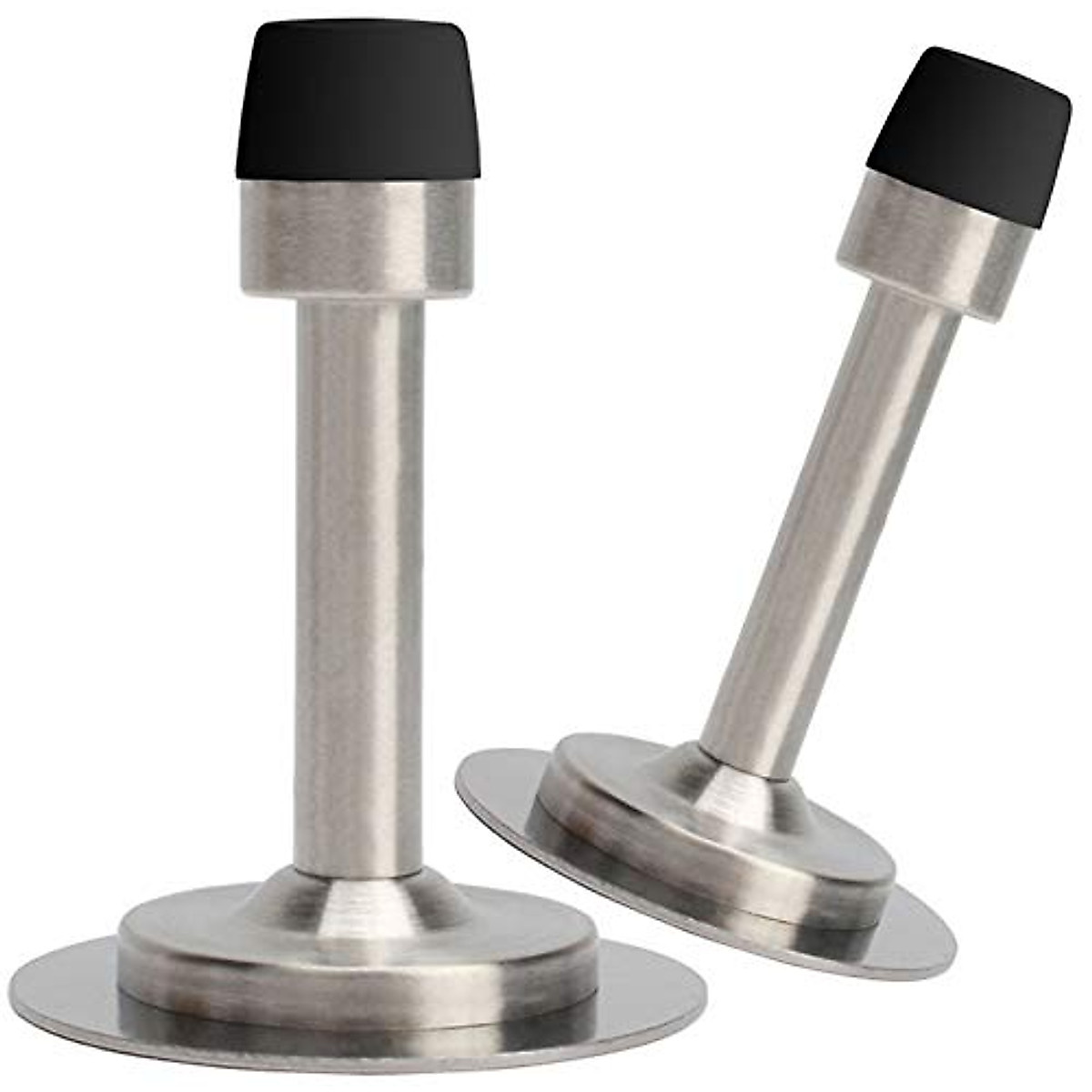 LemonHo No Need to Drill/ Screw in Wall Mounted Door Stopper, 3M Self Adhesive Tape Stainless Steel Doorstop, Rubber Bumper Tip, Pack of 2 Wall Protector Bedroom Door Stops, 3 Inches Height, Silver