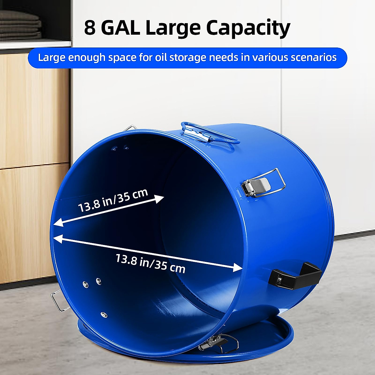 PioneerWorks Fryer Grease Bucket, 8 Gal Fryer Oil Bucket with Lid, Oil Disposal Caddy, Coated Carbon Steel Oil Filter Pot with Rust-Proof Coating, Oil Transport Container with Lock Clips, Filter Bag