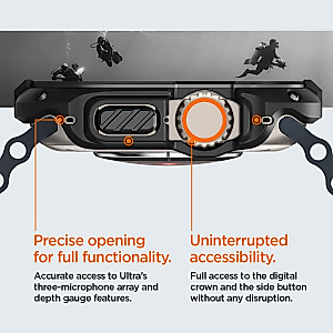 Spigen Tough Armor Designed for Apple Watch Ultra 2/Ultra Case 49mm Durable Full Coverage Apple Watch Ultra Case with Built-in Touch Sensitive Tempered Glass Screen Protector - Black