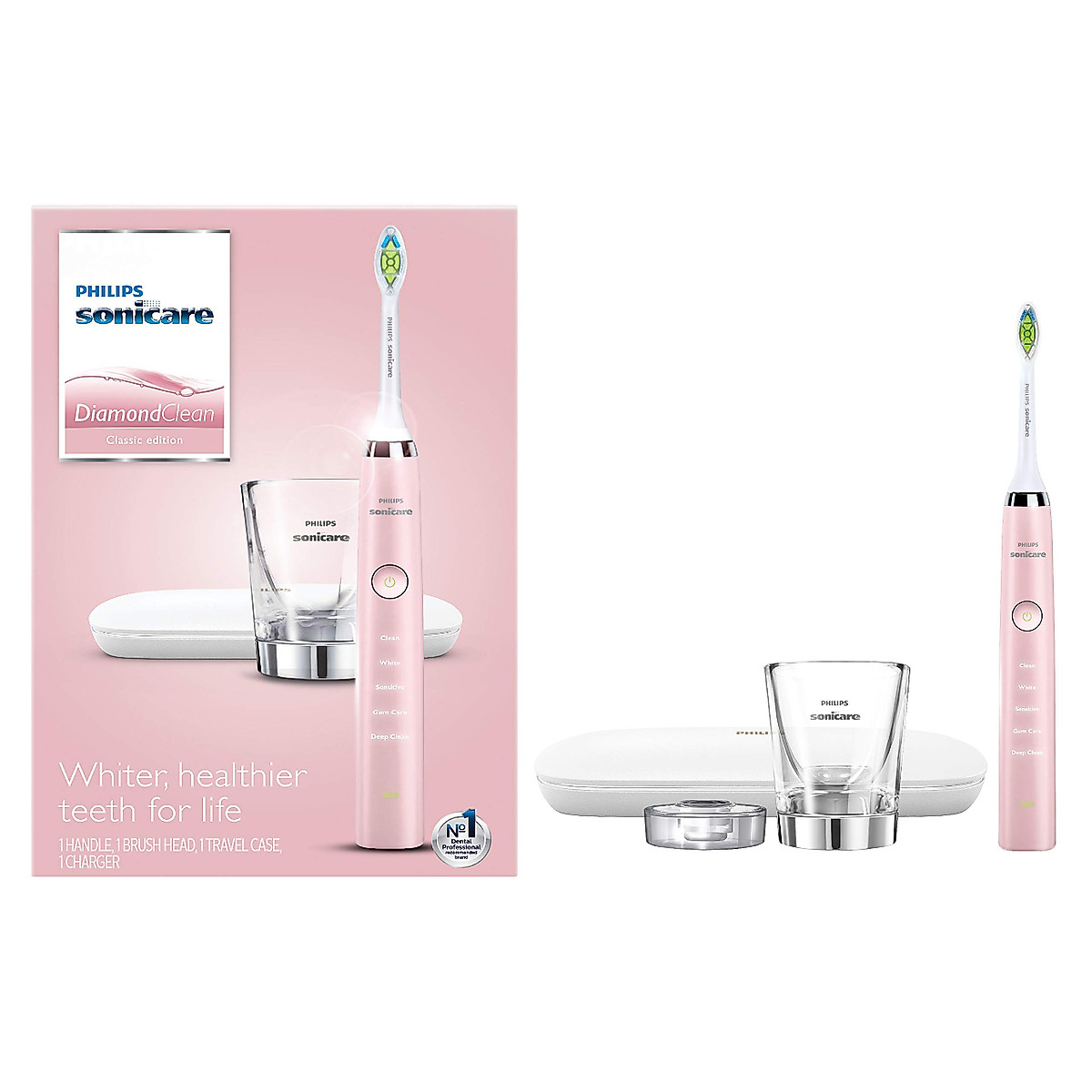 Philips Sonicare Diamondclean Classic Rechargeable Electric Power Toothbrush, Pink, HX9361/69