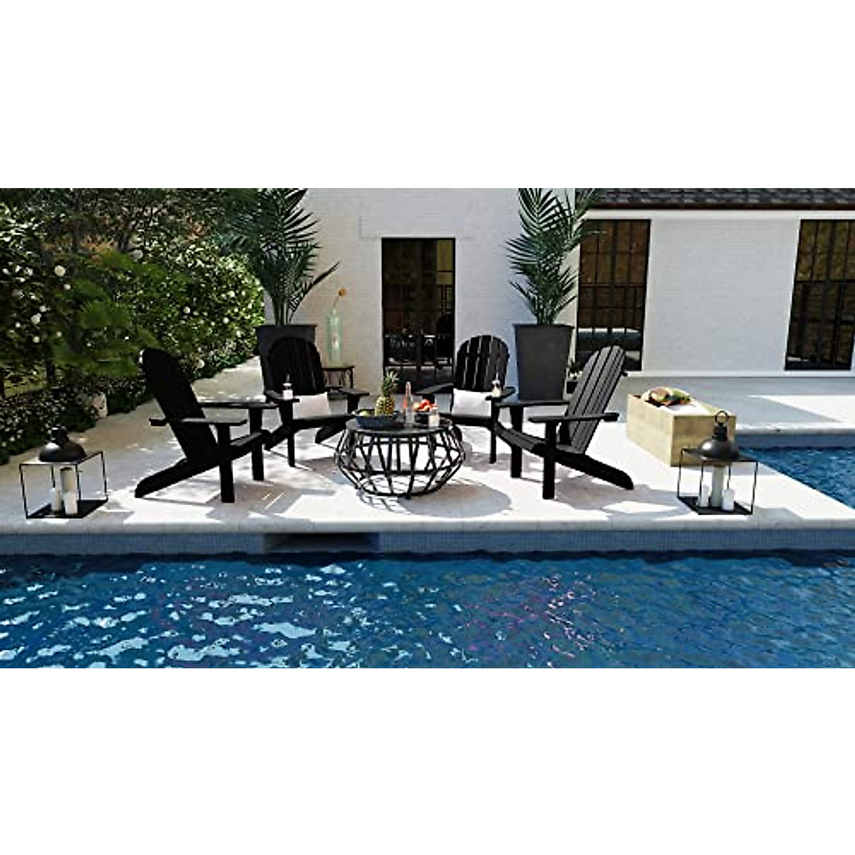 PolyTEAK Traditional Adirondack Chair, Real Wood Look, All Weather Plastic Outdoor Chairs for Firepit, Campfire, Patio, Pool, Easy Assembly with Comfortable Seat for Long Relaxation - Black