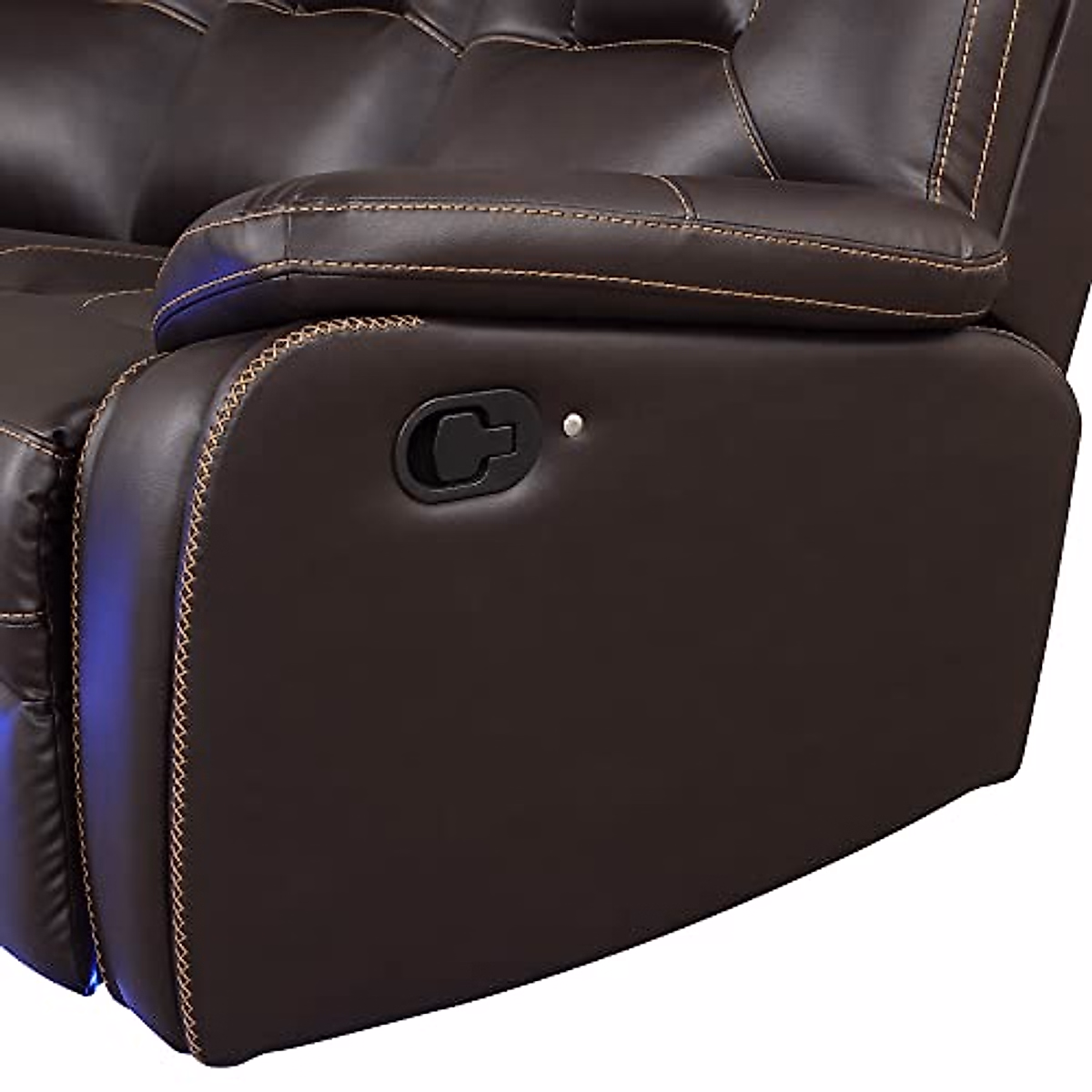 FANYE L-Shaped Manual Motion Sectional, PU Leather Upholstered Corner Recliner Sofa & Couch 2 Chaises W/Storage Console,Cupholders and LED Stripes for Home Apartment Living Room, Brown