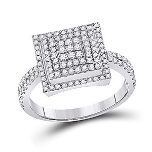 The Diamond Deal 10kt White Gold Womens Round Diamond Square Cluster Ring 1/2 Cttw