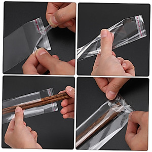 VORCOOL 200pcs Clear Long Cello Bags Self Sealing Thick OPP Adhesive Bags for Bakery Cookies Christmas Halloween Party Decorative Gift(5x27cm)