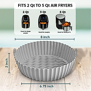 2 Pack Square and Round Air Fryer Silicone Liners | Silicone Air Fryer Liners Pot 2 to 5 QT Replacement of Parchment Paper Liners, Non-Stick, Food Grade, Oven Accessories Reusable Liners Pink + Grey