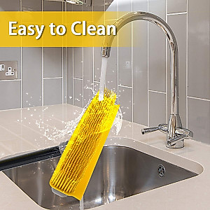 Pet Hair Broom Rubber Broom 59" Long Handle with Build-in Squeegee Silicone Broom for Sweeping Hardwood Floor Tile