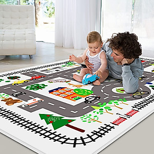 LTKOUGFAM Kids Rug City Life Playmat Play Carpet for Playing Cars Toy, Kids Baby Play Mat for Floor, Educational Road Traffic Floor Area Rug, Kids Rugs for Playroom Room Bedroom (78.7X 59 Inch)