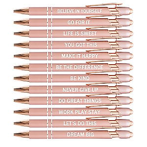PASISIBICK 12 Pieces Rose Gold Inspirational Motivational Quotes Snarky Screen Touch Stylus Ballpoint Pens, Office Encouraging Scriptures, Black Ink (Rose Gold,Motivational)