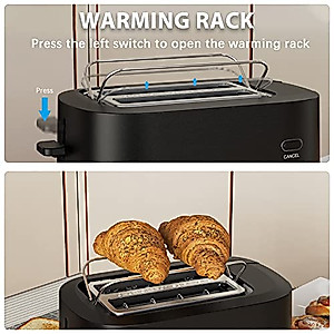 Anfilank Toaster 2 Slice, Wide Slots with Warming Rack, Cancel, Bagel, Defrost Function, 6-Shade Settings, Removable Crumb Tray and High Lift Lever Classic Bread Toaster, 900W BPA free(Black)