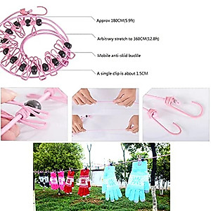 Travel Clothesline,Portable Clothesline with 12pcs Clips,Camping Clothesline for Outdoor and Indoor Use (Pink)