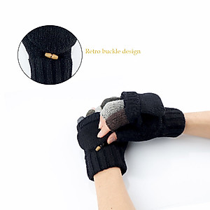 Akayboya Winter Warm Knitted Fingerless Gloves Convertible Wool Gloves with Mittens Cover for Women and Men