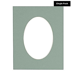 11x14 Mat Bevel Cut for 8.5x11 Photos - Precut Seafoam Green Oval Shaped Photo Mat Board Opening - Acid Free Matte to Protect Your Pictures - Bevel Cut for Family Photos, Pack of 1 Matboard Show Kit