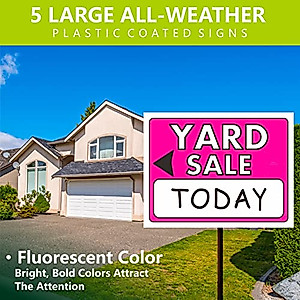 5-Pack Double-Sided Yard Sale Sign Kits with 1400 pcs Sale Pricing Stickers, Large Font, Fluorescent Neon Color, All-Weather Plastic-Coated Signs for Yard Garage Sale