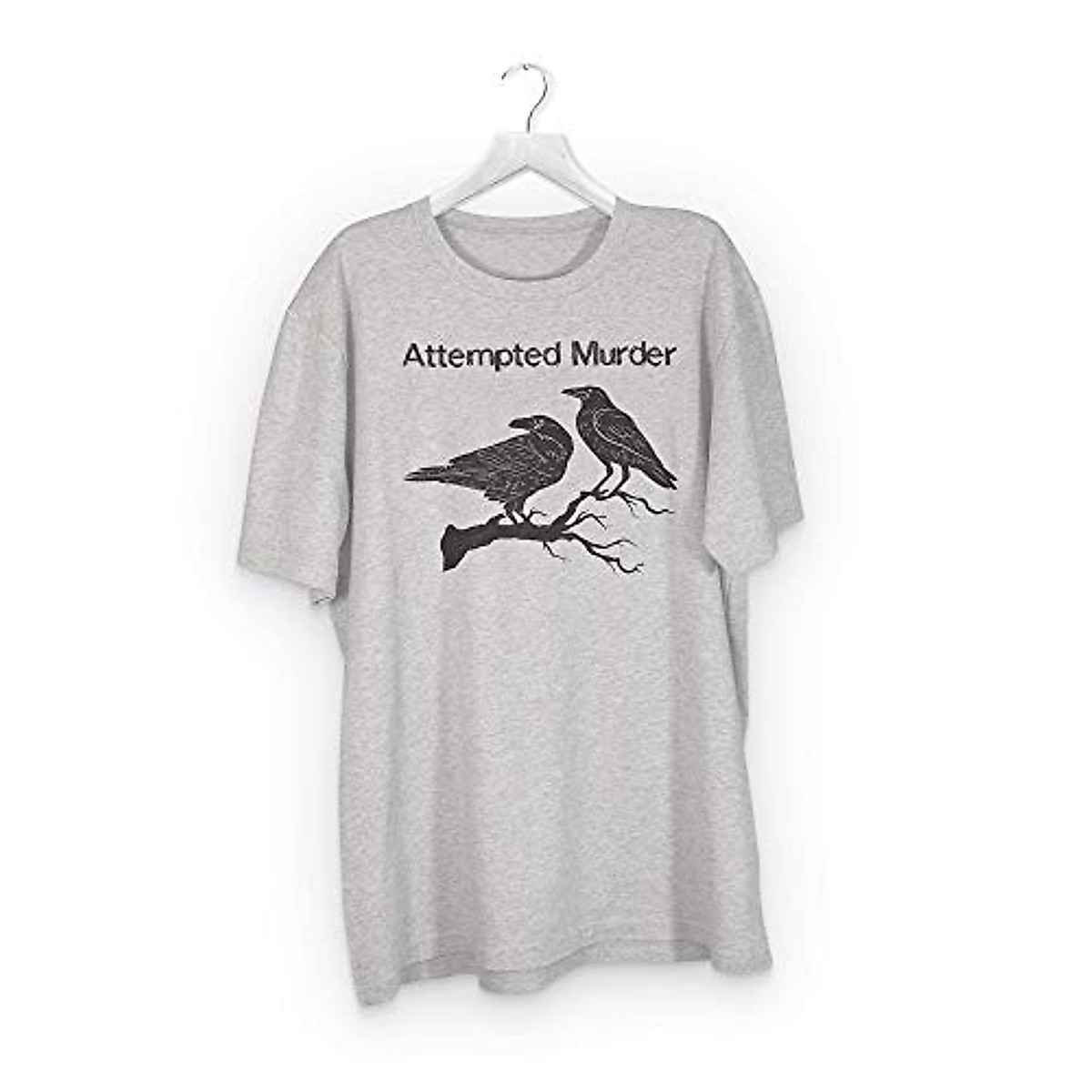 Revel Shore Attempted Murder T Shirt Funny Crow Flock Bird Pun Novelty Graphic Tee (Small) Sport Grey