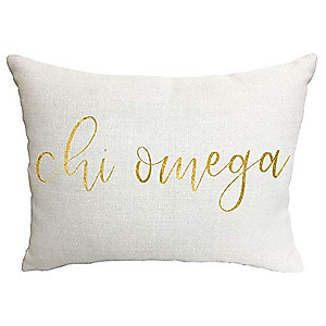 Sorority Shop Chi Omega Pillow – Gold Script Design, 12" x 16" Lumbar Pillow Sorority