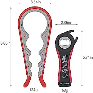 Jar Opener, 5 in 1 Multi Function Can Opener Bottle Opener Kit with Silicone Handle Easy to Use for Children, Elderly and Arthritis Sufferers (Apple Red）