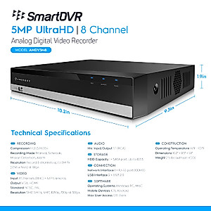 Amcrest 5MP UltraHD 8 Channel DVR Security Camera System Recorder, 5MP Security DVR for Analog Security Cameras, Remote Smartphone Access, Pre-Installed 3TB Hard Drive (AMDV5M8-3TB)