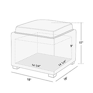CHITA Storage Ottoman Cube with Tray,Footrest Stool Seat Serve as Side Table, PU Leather in Stone Gray