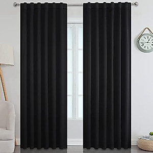 Estelar Textiler Black Blackout Curtains for Bedroom, Thermal Insulated Light Blocking Curtains 84 Inches Long, Back Tab and Rod Pocket Room Darkening Window Drapes for Living Room,52x84 Inch,2 Panels