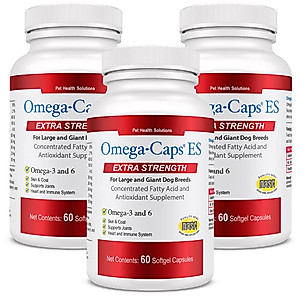 Omega-Caps Extra Strength for Large Breeds-Vet Formulated for Healthy Radiant Skin & Coat While Reducing Excess Shedding. Omega 3 for Immune System Support, Easy to Dose, 180 Soft Gel Capsules