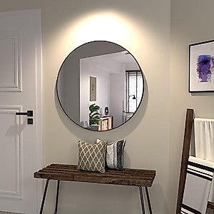 B&C 36 inch Round Mirror with 1-9/16" Matte Black Aluminum Frame, Black Metal Frame Circle Mirror, Circular Wall Mirror for Bathroom