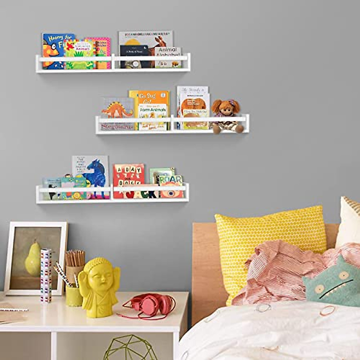birola Nursery Book Shelves 32 inches Set of 3,Wall Bookshelves for Kids,Nursery Shelves for Bookshelf Wall,Book Shelf Organizer for Kids(White)