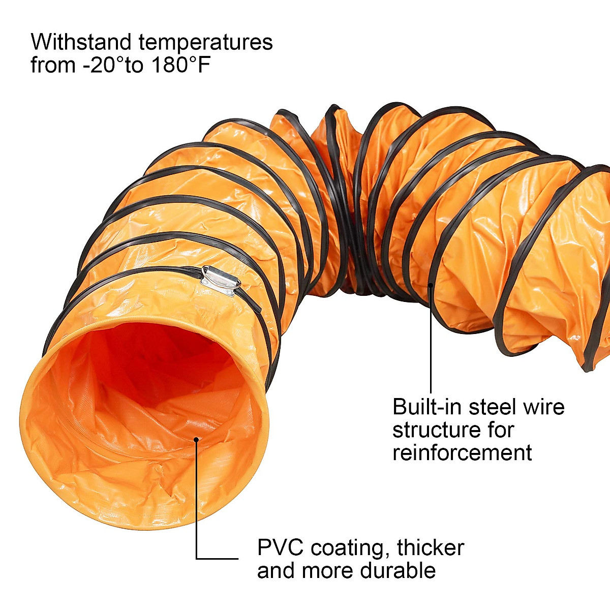 AlorAir 8" PVC Flexible Duct Hose for CleanShield HEPA 550 Air Scrubber and PureAiro HEPA Max 770/870/970, Easy Storage (8 Inch x 16.4 Feet, Outlet)