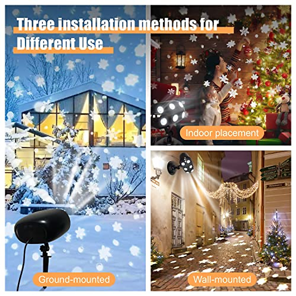 Christmas Snowfall LED Projector Lights, 2022 Upgrade Holiday Snow Projector, Snowflake Projection Lamp with Remote Control for Xmas Party Wedding and Garden Indoor Decor
