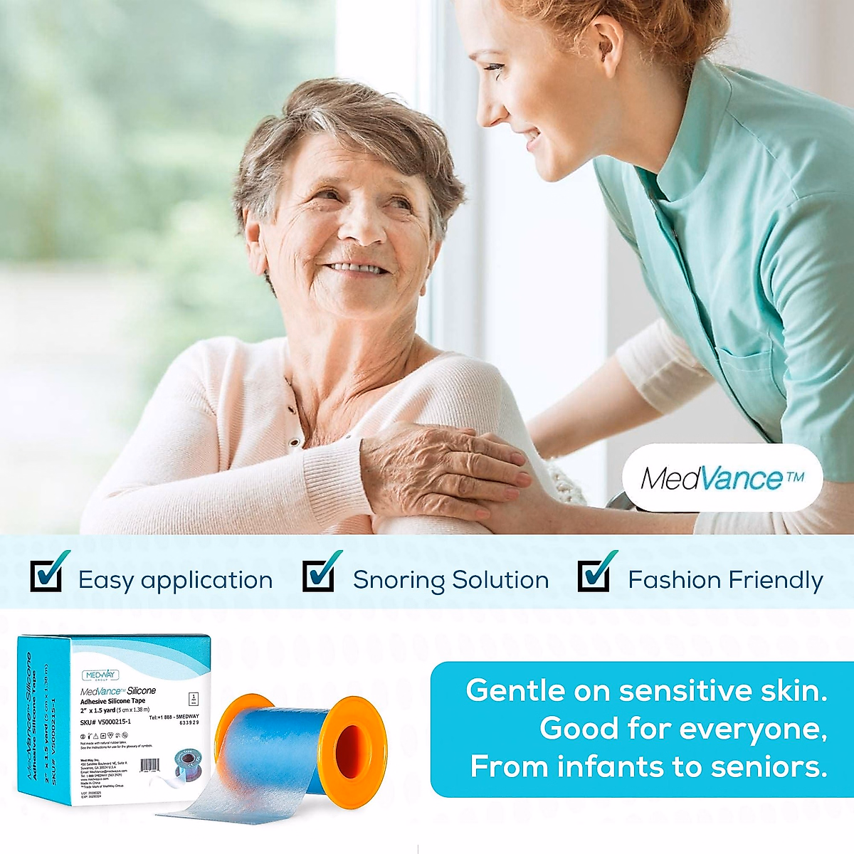 MedVance Silicone Tape 2" Wide Soft with Perforation and Cuttable (1 Pack, 5 Yards)…