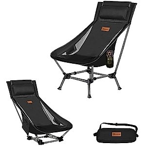 DRAXDOG Camping Chair, 2 Way Compact Backpacking Chair, Portable Folding Chair, Beach Chair with Side Pocket, Lightweight Hiking Chair 0011 (Black)