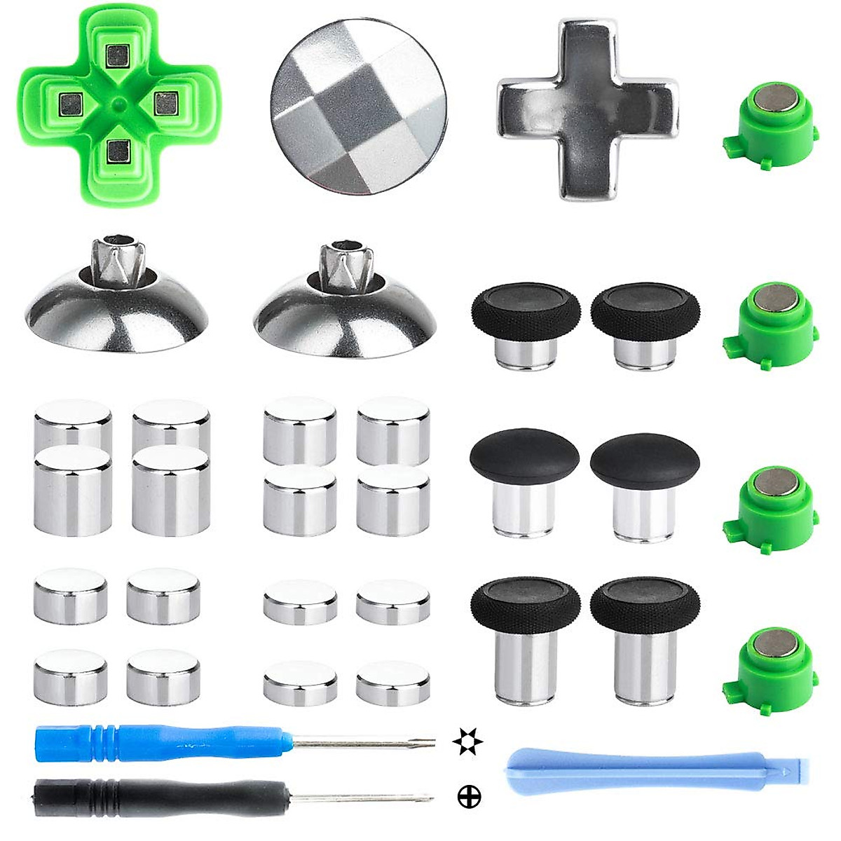 Magnetic Thumbsticks & Adjustable D-Pads & ABXY Button Replacement Parts for PS4 Controller, Z&Hveez 31 in 1 Magnetic Button Kit for PS4 Slim, PS4 Pro, Playstation 4 Controllers