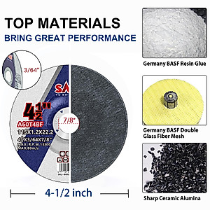 SALI 40 Pack Cut Off Wheel 4.5 Inch General Purpose Metal Depressed Center Cutting Wheel for 4.5" Grinders- Cutting Disc Aggressive Cutting 4.5" x 3/64" x 7/8" Operating Up to RPM 13300 and 80 M/S