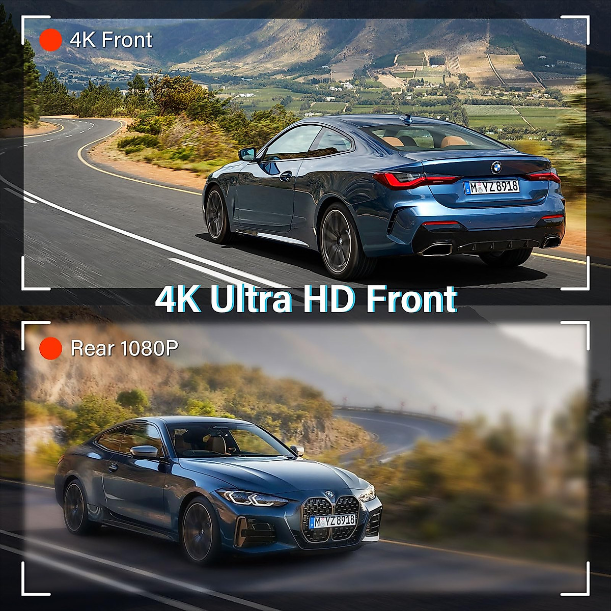 Dash Cam Front and Rear 4K+1080P WiFi Dashcams,WiFi GPS Dash Camera for Cars,170° Wide Angle,G-Sensor,Night Vision,24 Hours Parking Mode,Loop Recording,Support 256GB Max