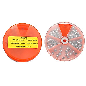 Fishing Weight Sinkers 5 Sizes Weights 1/56 1/35 1/28 1/19 1/14oz 100Pcs Round Split Shot Sinker Removable Egg Lead Assortment