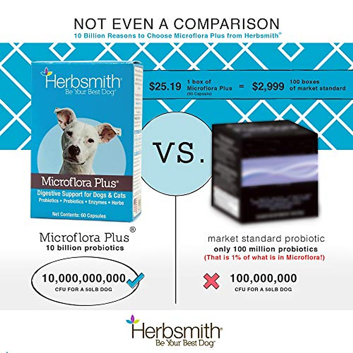 Herbsmith Microflora Plus – Dog Digestion Aid –Probiotics and Digestive Enzymes for Dogs – Prebiotic for Dogs – 120 Capsules