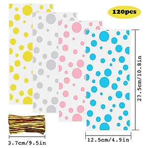 NEPOG 120Pcs Polka Dot Cellophane Bags, Cellophane Treat Bags, Goodie Candy Favor Bags with Twist Ties for Wedding Kids School Lunches Baby Shower Birthday Party Supplies
