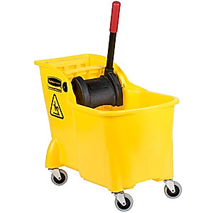 Rubbermaid Commercial Products, Mop Bucket with Wringer on Wheels, Heavy Duty All-in-One Tandem Mopping Bucket, Yellow, 31 Quart (FG738000YEL)