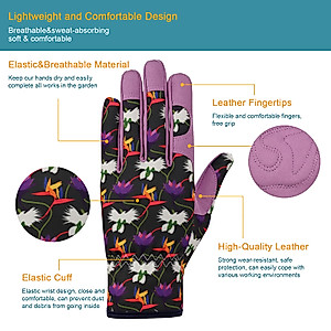 Bamllum Leather Gardening Gloves for Women - Working Gloves for Weeding, Digging, Planting, Raking and Pruning(Baiziteng)